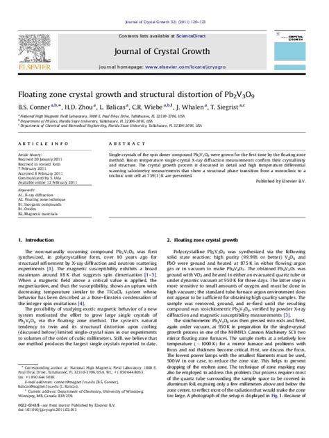 Pdf Floating Zone Crystal Growth And Structural Distortion Of Pb2v3o9