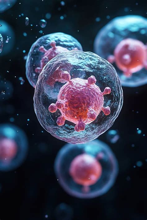 Detailed View Of Light Pink Sperm Reproduction Cells In Natural Habitat Under Microscope Stock