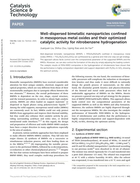 Pdf Well Dispersed Bimetallic Nanoparticles Confined In Mesoporous Metal Oxides And Their