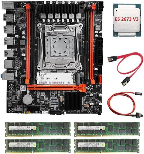 X99h Motherboard E5 2673 V3 Cpu 4x4g Ddr3 Ram Switch Sata Line Lga2011 V3 Ddr3x4 Ecc Ram Slot M