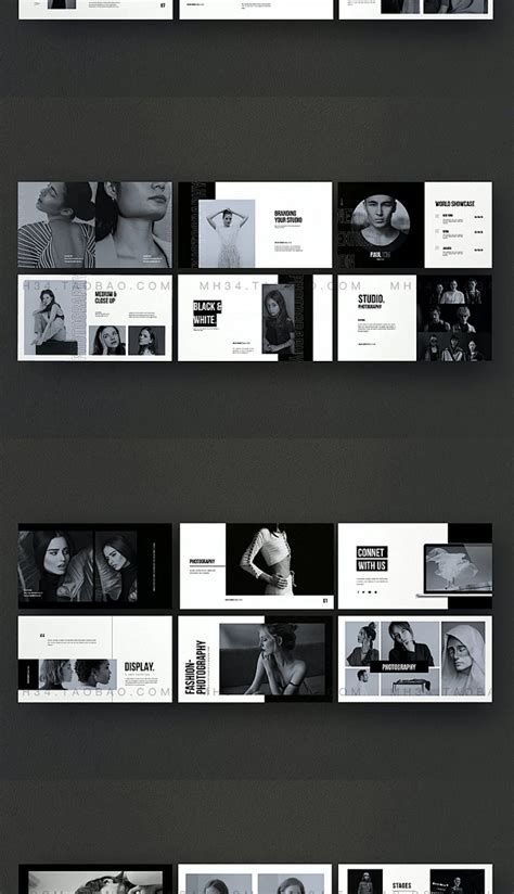 【ppt 1475】photography欧美黑白创意摄影人像视觉模特ppt模板 淘宝网 花瓣网