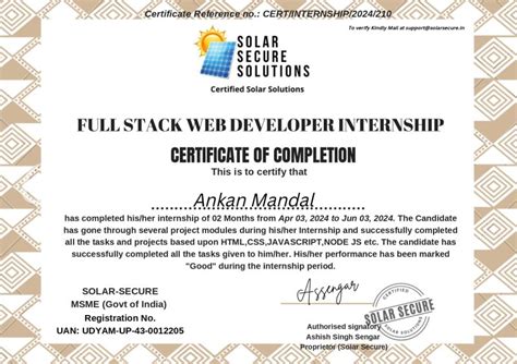 Ankan Mandal On Linkedin Fullstackdevelopment Webdevelopment Internship Solarsecuresolutions