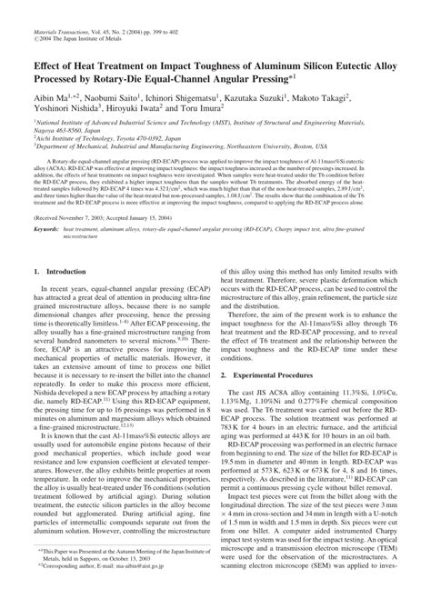 Pdf Effect Of Heat Treatment On Impact Toughness Of Aluminum Silicon