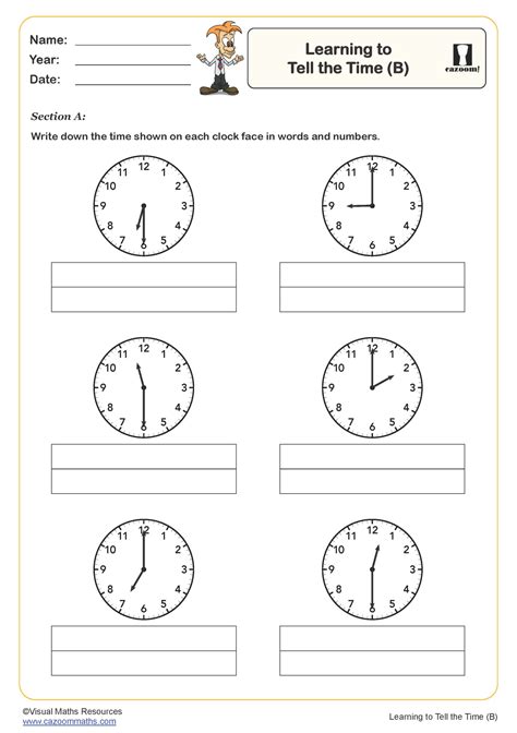 Learning To Tell Th Time B Worksheet Pdf Printable Measurement Worksheets