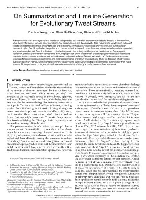 On Summarization And Timeline Generation For Evolutionary Tweet Streams