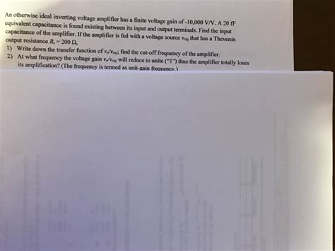 Solved An Otherwise Ideal Inverting Voltage Amplifier Has A Chegg Com