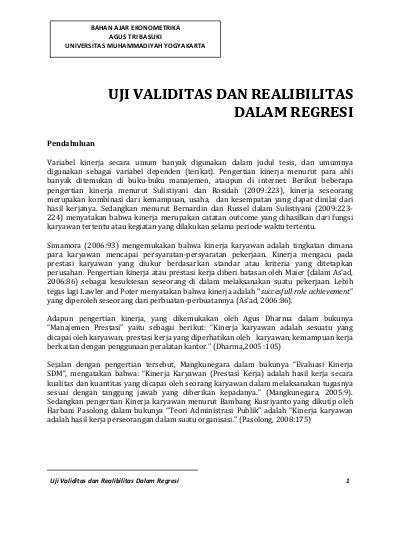Uji Validitas Dan Realibilitas Dalam Regresi