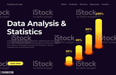 데이터 분석 및 통계입니다 아이소메트릭 그래프와 방문 페이지 템플릿입니다 웹사이트 페이지 서식 파일 0명에 대한 스톡 벡터 아트