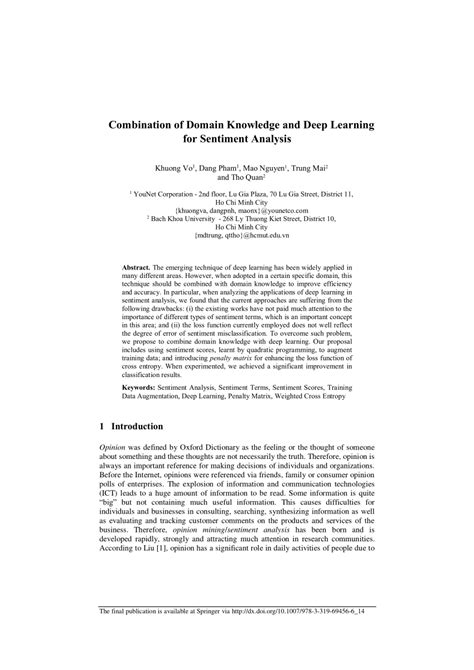 Pdf Combination Of Domain Knowledge And Deep Learning For Sentiment Analysis