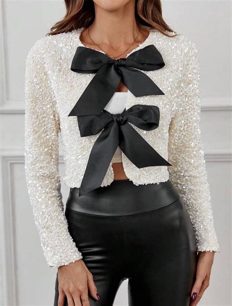 Sequin Bow Blouse Jacket Black And White Black Bow T For Her Festive