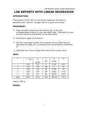 Lab Report Copy Docx Lab Reports With Linear Regression LAB REPORTS WITH LINEAR REGRESSION