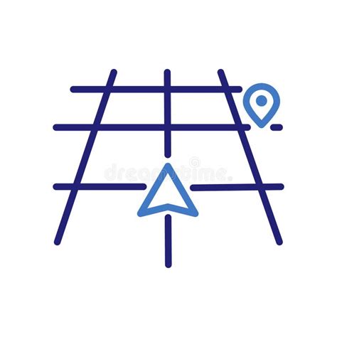 Navigation System Icon With Destination Map Vector Thin Line Illustration For Gps Technology