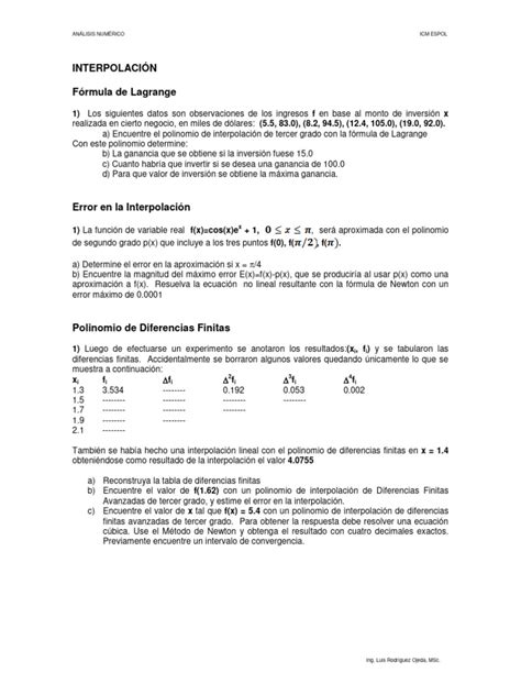 Ejercicios De Interpolación Pdf