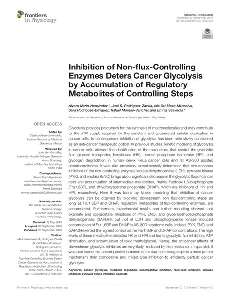 pdf inhibition of non flux controlling enzymes deters cancer