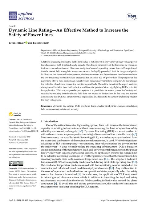 Pdf Dynamic Line Rating—an Effective Method To Increase The Safety Of Power Lines