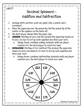 Decimal Spinners Addition And Subtraction Activity By Shumakin St Grade Fun
