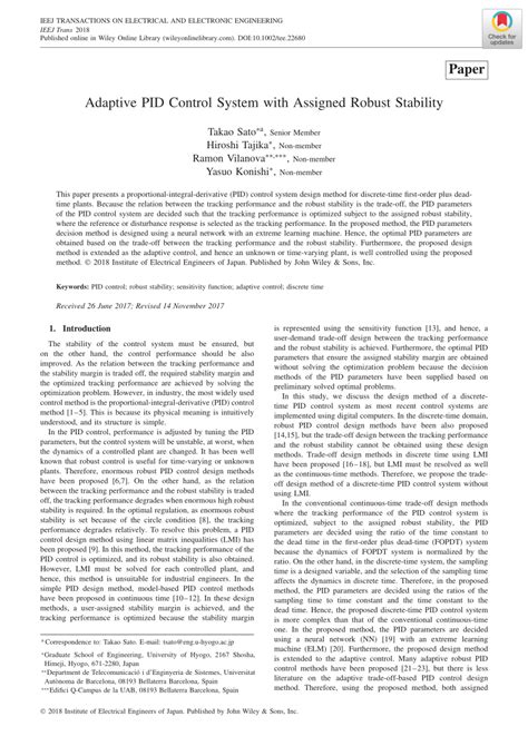 PDF Adaptive PID Control System With Assigned Robust Stability