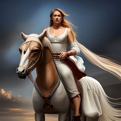 Lady Godiva Long Hair As She Is Riding A Horse Detailed Painting