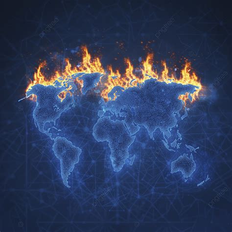 World Map On Fire With Dark Smoky Background Photo And Picture For Free