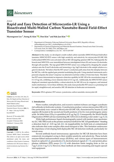 Pdf Rapid And Easy Detection Of Microcystin Lr Using A Bioactivated Multi Walled Carbon