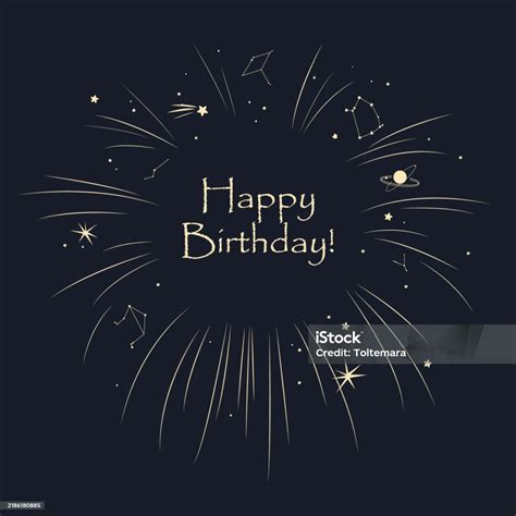 밤하늘 배경 프레임 고립 된 디자인 요소 생일 축하 문자 별 별자리 행성 광선 벡터 일러스트 레이 션 광선에 대한 스톡 벡터 아트 및 기타 이미지 Istock