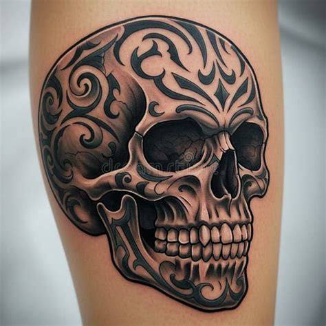 Tattoo Features A Detailed Realistic Skull Design With Black And Grey