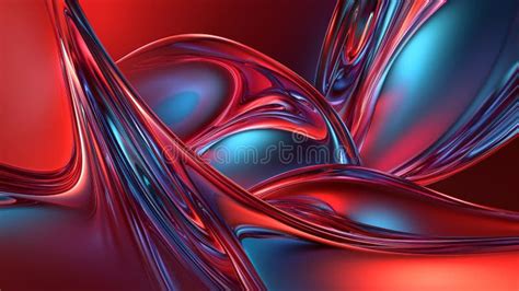Smooth Metallic Shapes In Vibrant Shades Of Red And Blue Intertwine And Flow Creating A