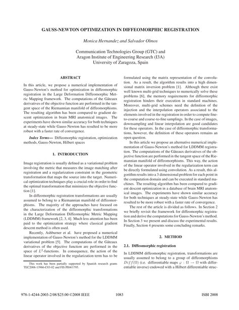pdf gauss newton optimization in diffeomorphic registration