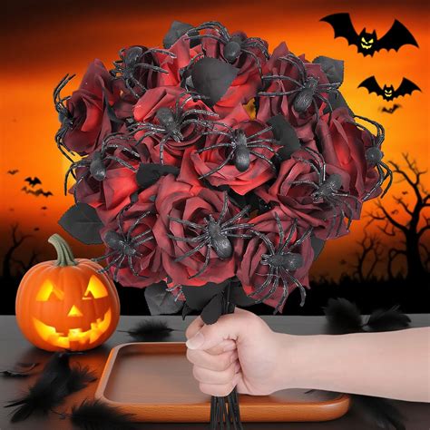 Xaoyunyn Halloween Rose Artificial Flowers With Creepy Crawlers For