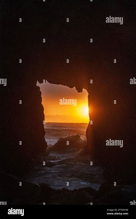 Detail Of The Keyhole Arch At Pfeiffer Beach With The Setting Sun To
