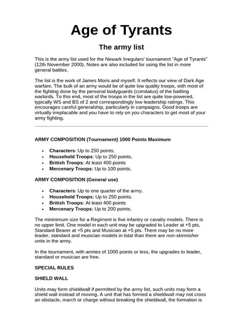 Age Of Tyrants Wab Arthurian Pdf Spear Military Organization
