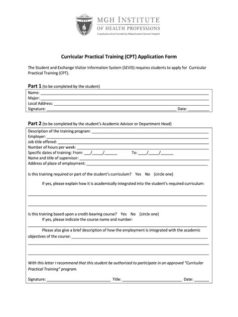 Curricular Practical Training Cpt Application Form Mghihp Fill Out