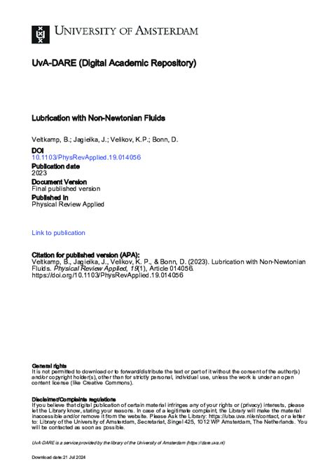Pdf Lubrication With Non Newtonian Fluids