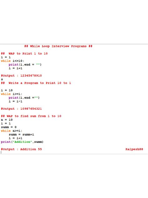 Pyhton While Loop Imp Questions Pdf