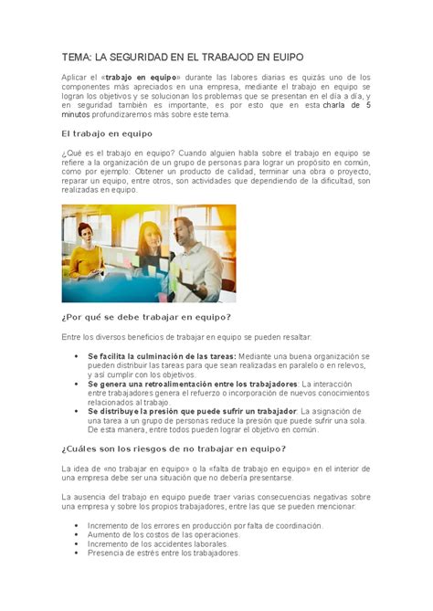 Tema Seguridad En El Trabajo En Equipo Tema La Seguridad En El