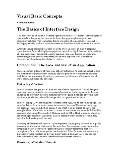 the fundamentals of effective user interface design for visual basic