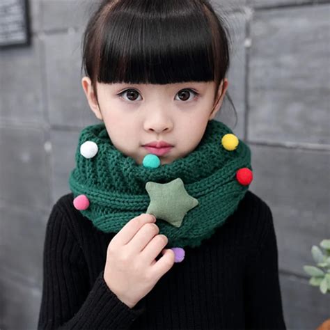 Зимний вязаный детский шарф со звездами и помпонами вязаные крючком шарфы для девочек зимний