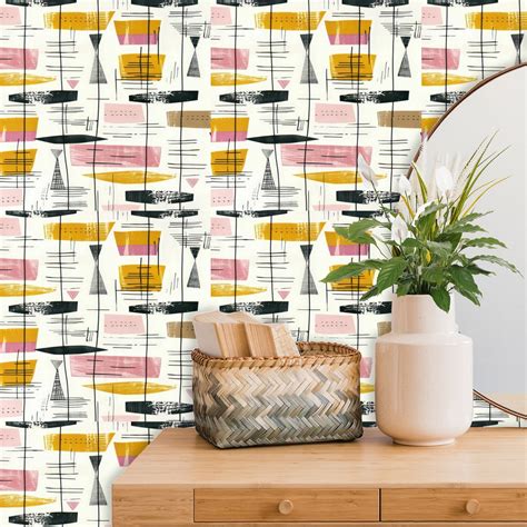 Mid Century Modern Geometric Peel And Stick Wallpaper Retro Abstract