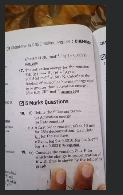 [ Chapterwise Cbse Solved Papers Chemisthy R 8 314jk−1 Mol−1 Log4 0 60