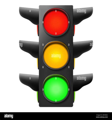 Traffic Lights With All Three Colors On Realistic 3d Vector Illustration Isolated On White