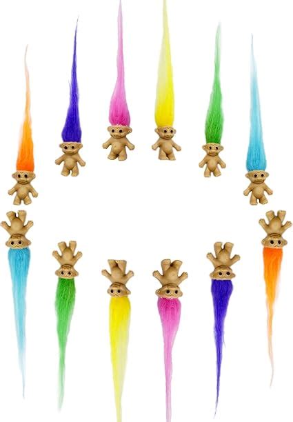 12pcs Long Haired Mini Troll Dolls Assorted Hair Colors 0