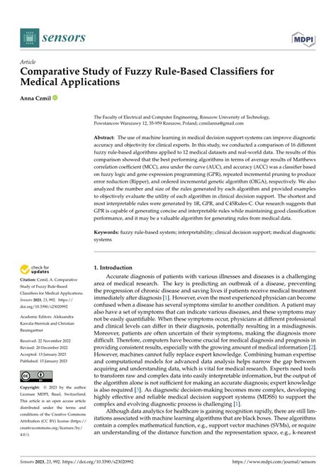 PDF Comparative Study Of Fuzzy Rule Based Classifiers For Medical Applications