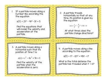 Calculus Straight Line Motion Task Cards With Optional QR Codes