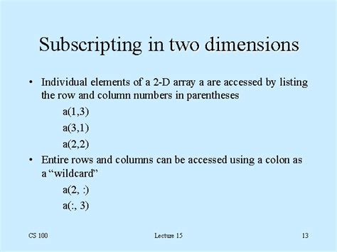 Subscripting In Two Dimensions