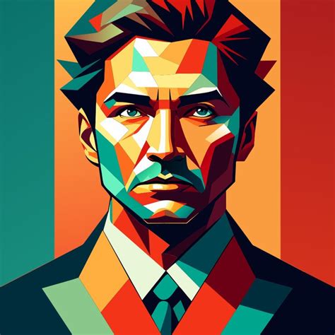 Abstract Portraits Fragmented Into Geometric Shapes Vector Illustration Flat 2 Premium Ai