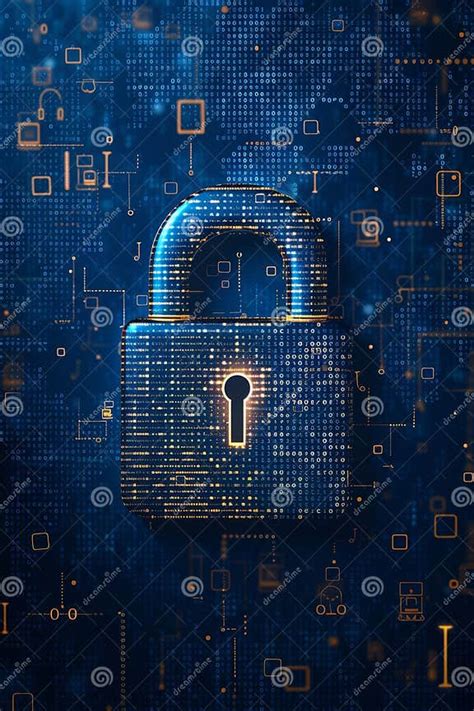 Digital Padlock With Binary Code On Blue Background Symbolizing Online Protection Stock