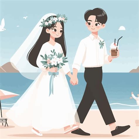Premium Vector A Flat Illustration Of A Korean Couple Prewedding