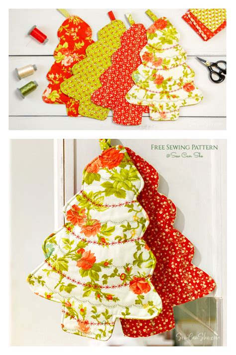 Fat Quarter Christmas Tree Potholder Pattern Free Sewing Pattern Fabric Art Diy