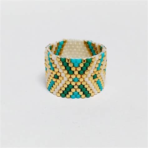 Underwater Blue Peyote Ring Pattern Odd Count Peyote Pattern Miyuki