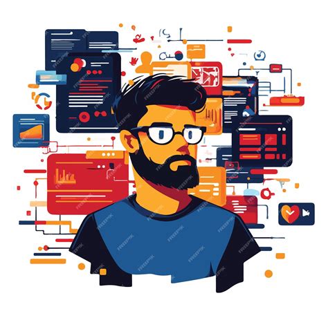 Dynamic Vector Developer Character With Coding Elements Vector Illustration Premium Ai